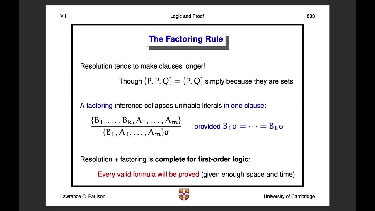Logic and Proof, Lecture 8: Resolution and Prolog - YouTube