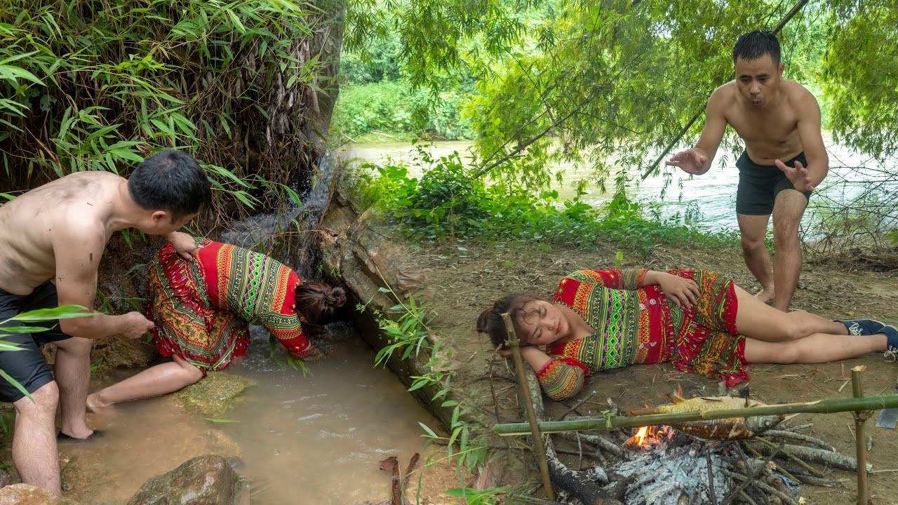 20 days of survival, primitive life, forest people are hungry for delicious grilled fish - YouTube