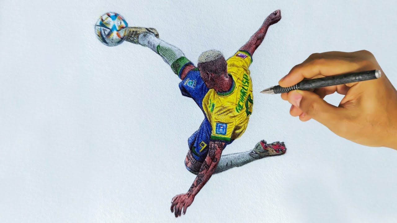 Richarlison drawing with ballpoint pen - Desenho de richarlison jogador ...