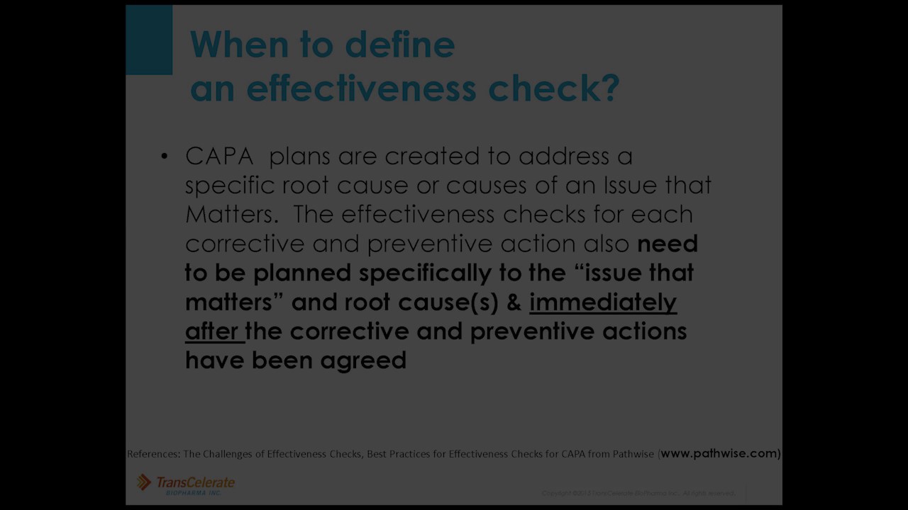 3 5 CAPA Lifeycle Tools FINAL Effectiveness Checks Tools - YouTube