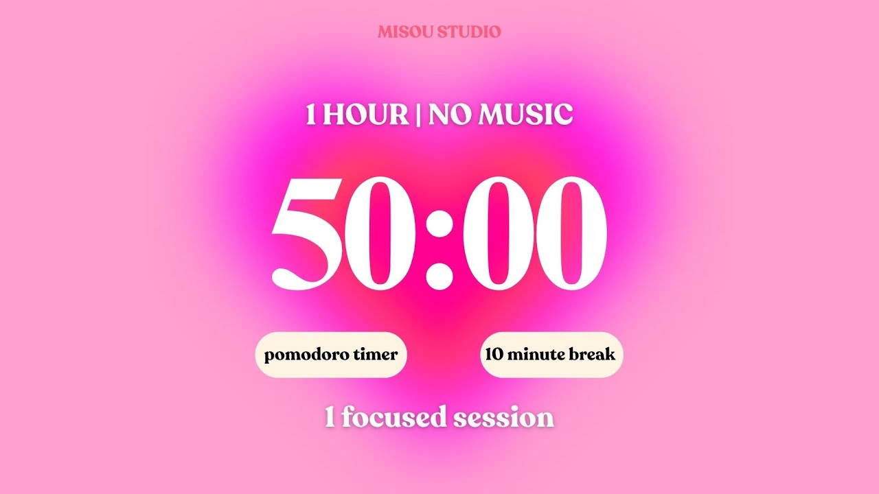 1 HOUR STUDY WITH ME 💗 | 50/10 Pomodoro Timer | No Music | Cute Heart ...