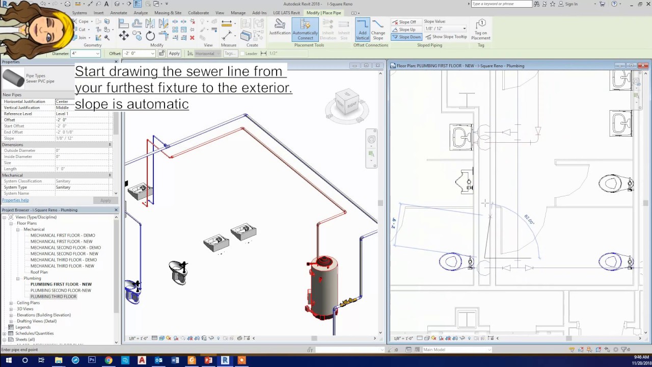 REVIT - Creating plumbing systems - Drawings Sewer mains (4of7) - YouTube