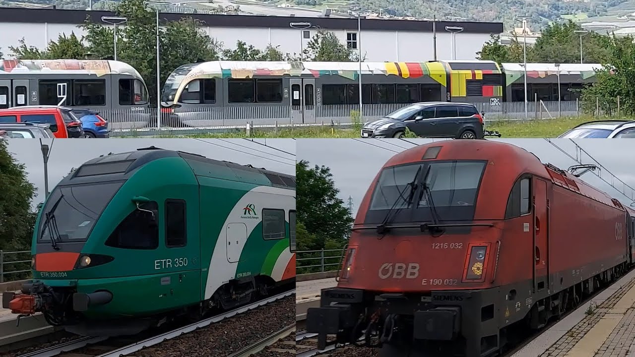 Marcia parallela tra ETR 350 ed E 190 + ATR 100 in Val Venosta - YouTube