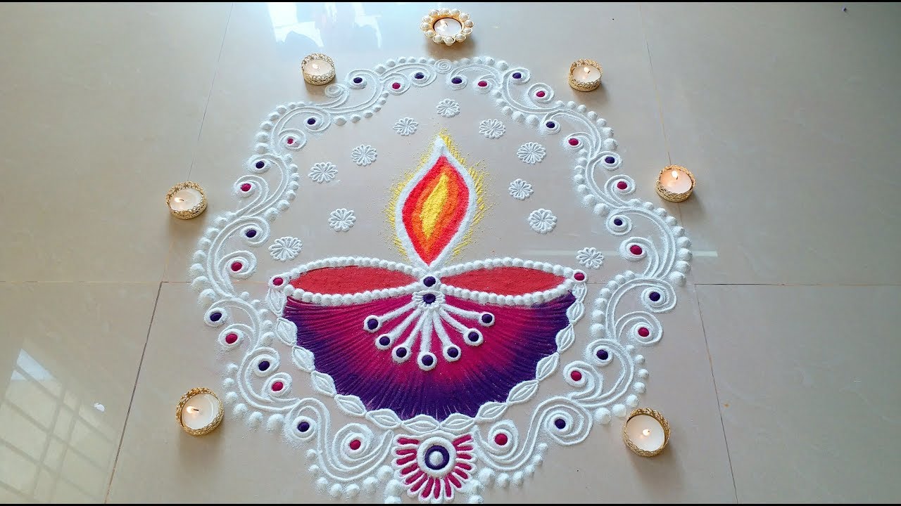 New DIYA Rangoli Designs with colours for DIWALI - Easy and Creative ...