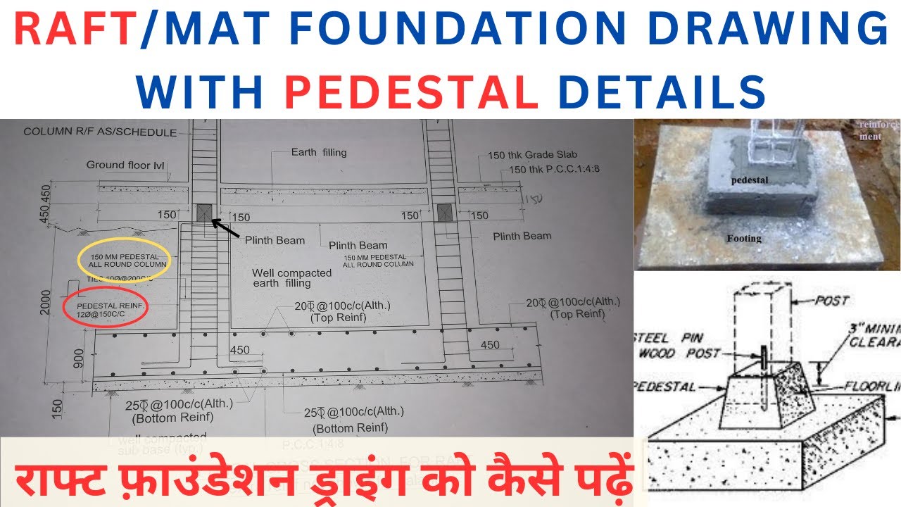HOW TO READ RAFT/MAT FOUNDATION DRAWING WITH FOOTING PEDESTAL/राफ्ट ...