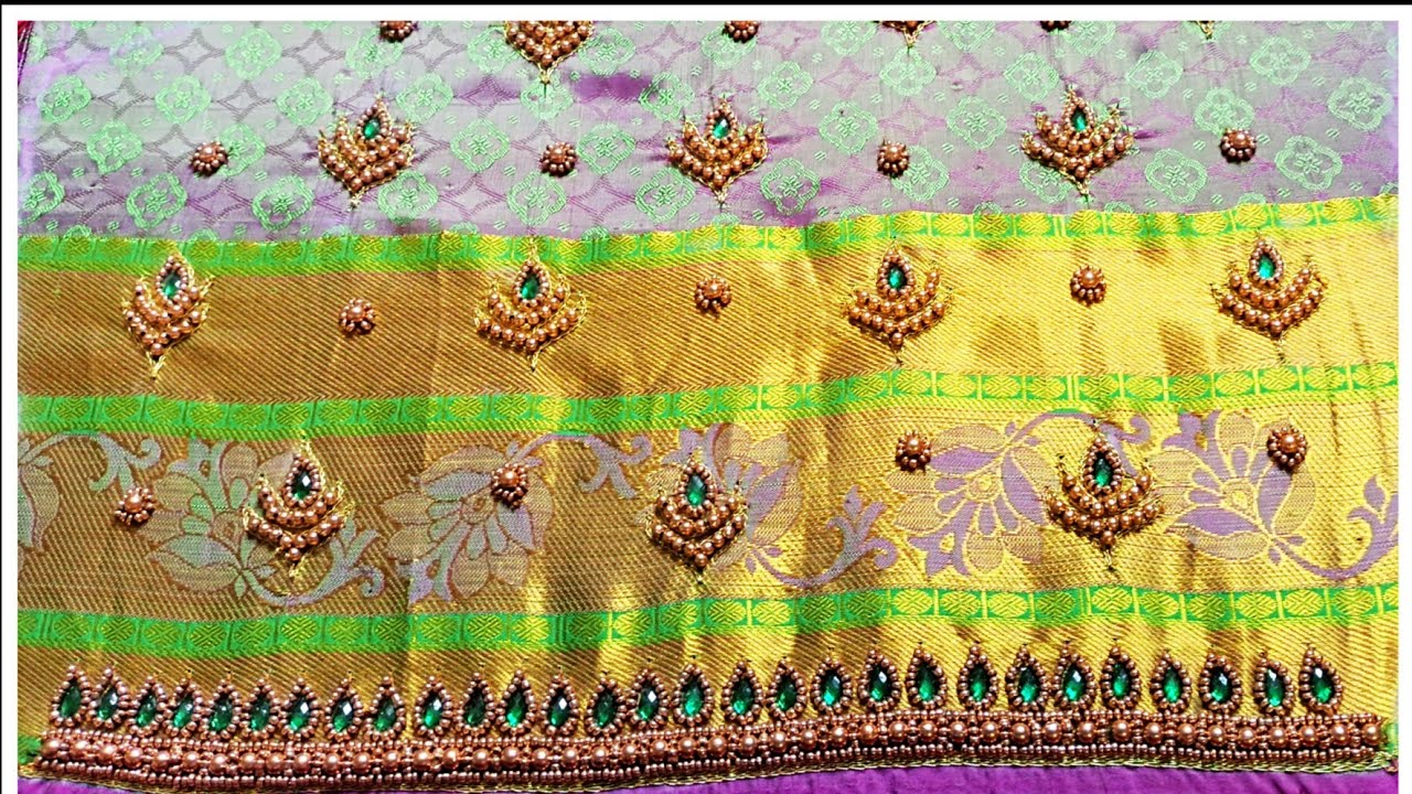 Bridal aari work design | making video in tamil | Kundan and beads aari ...
