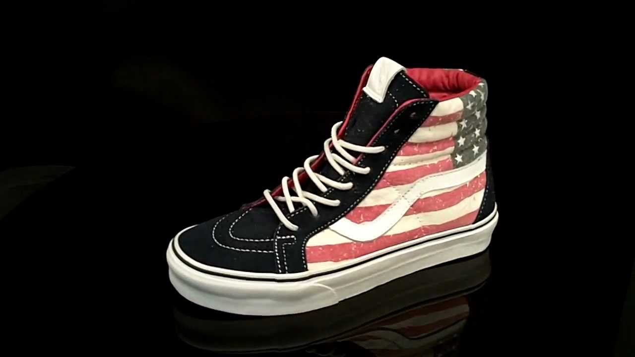 Vans SK8-Hi Reissue Distressed Flag Red White Blue VQG28AM - YouTube
