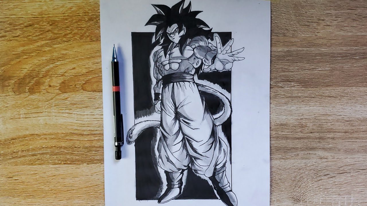 How to Draw Goku super Saiyan 4[Full body] | Manga style [Dragonball ...