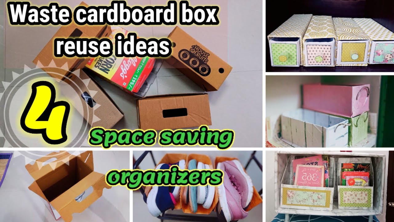 4 brilliant ideas to recycle waste cardboard box I Space saving ...
