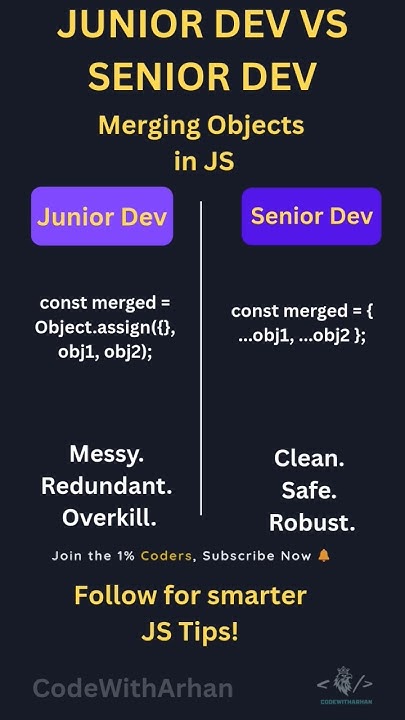 Junior Dev vs Senior Dev – Merging Objects the Clean Way | Ep 14 #jsdev #coding #shortsfeed # ...