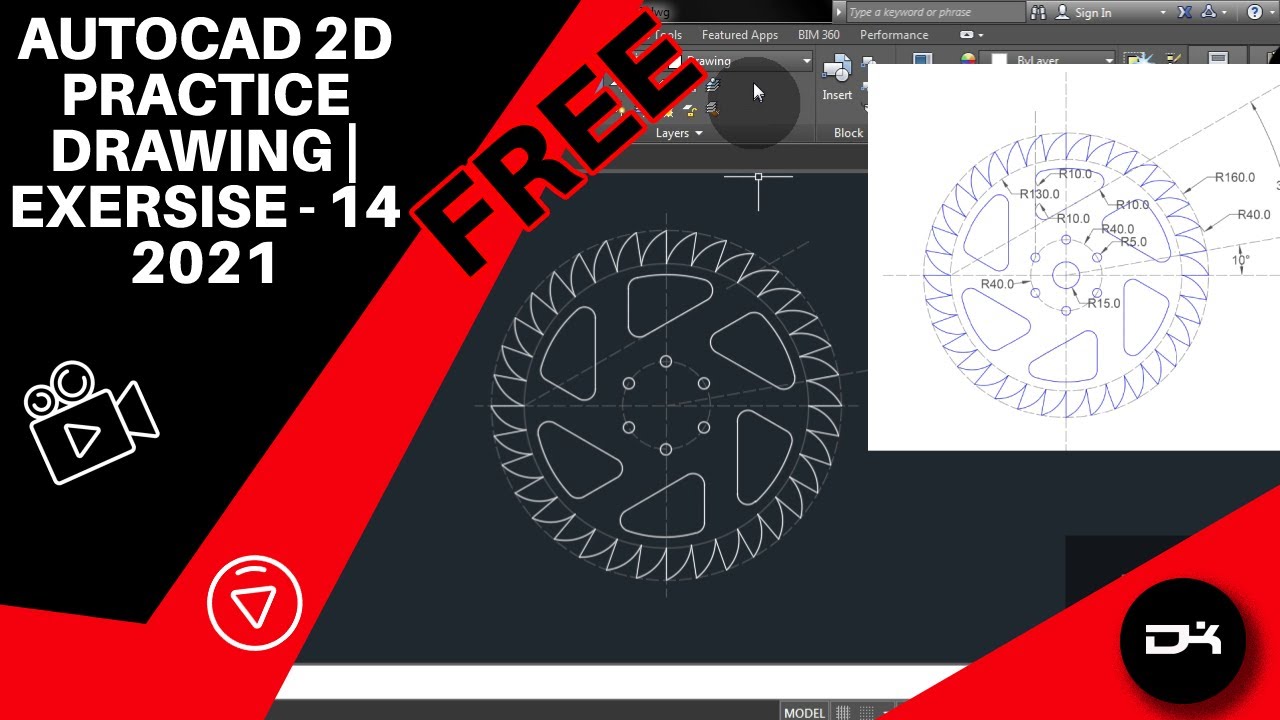 AutoCAD 2D Practice Drawing | Exercise 14- Beginner to Advance Tutorial ...