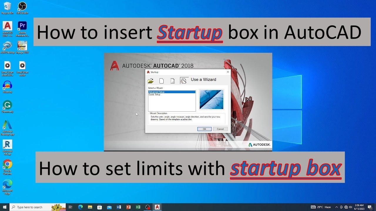 How to insert the startup box in AutoCAD And Setting of limits - YouTube