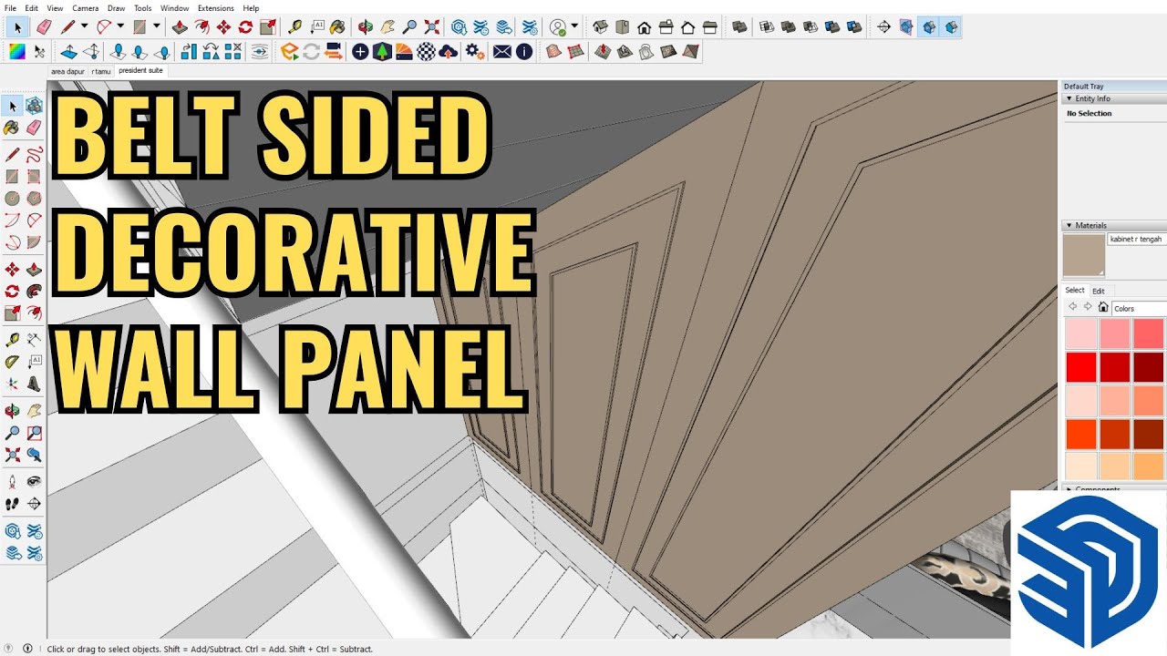 SKETCHUP TUTORIAL How to make INTERIOR wall panels with sloping sides ...