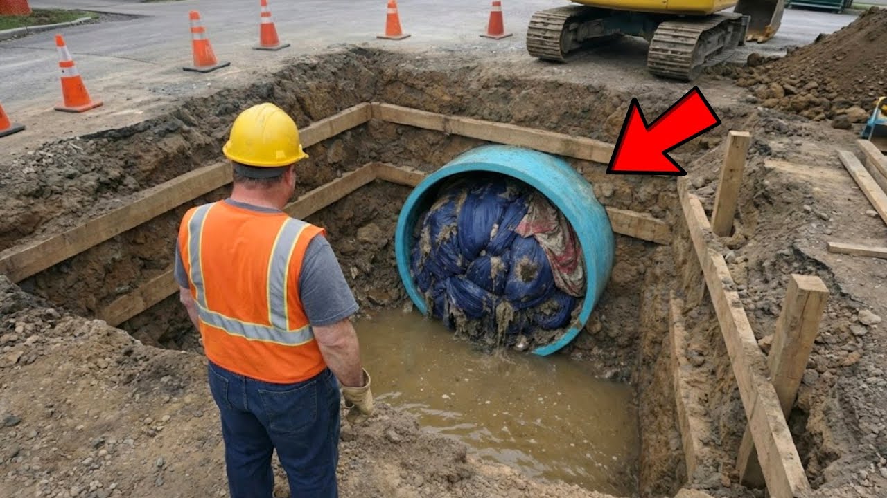 Workers Found Plastic Mass Clogging Pipe, Pulled It Out and Burst Into ...