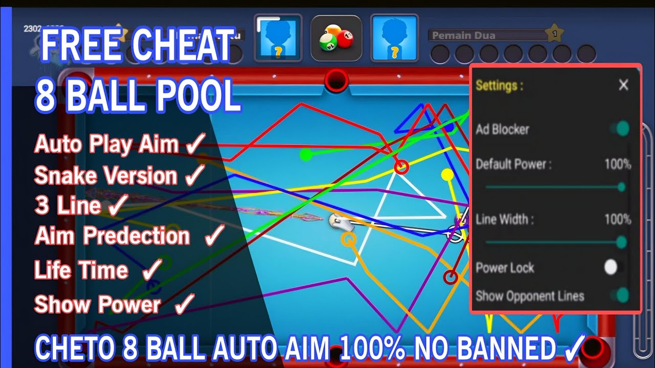 Cheat 8 Ball Pool Terbaru 2023 Gratis 6 Line Aim Tool Garis Panjang non root 100% no baned ...