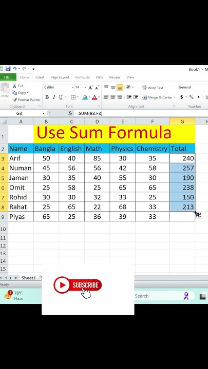 Use Sum Formula In Excel #shorts video #viralvideo #excel #exceltips #excelinterview - YouTube
