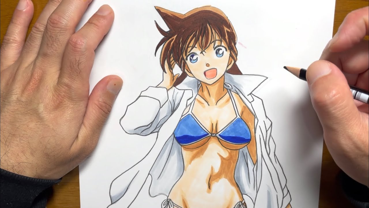 Case Closed Ran Mouri drawing illustration making 名探偵コナン 毛利 蘭 描いてみた - YouTube