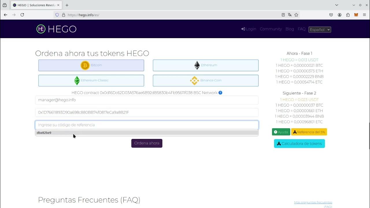 Cómo comprar tokens HEGO en el sitio HEGO - Guía paso a paso - YouTube