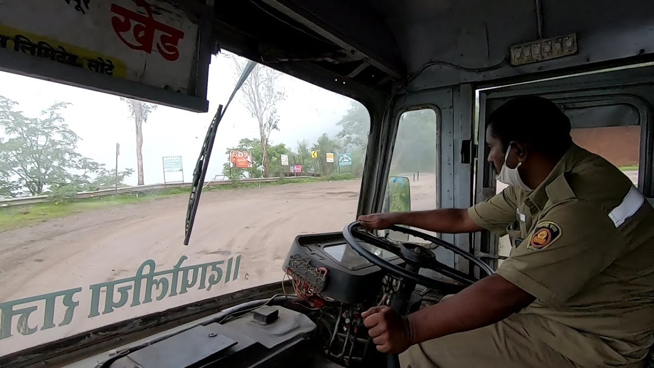 KASHEDI GHAT : FULL JOURNEY : MSRTC SEMI LUXURY HIRKANI ST BUS CABIN ...