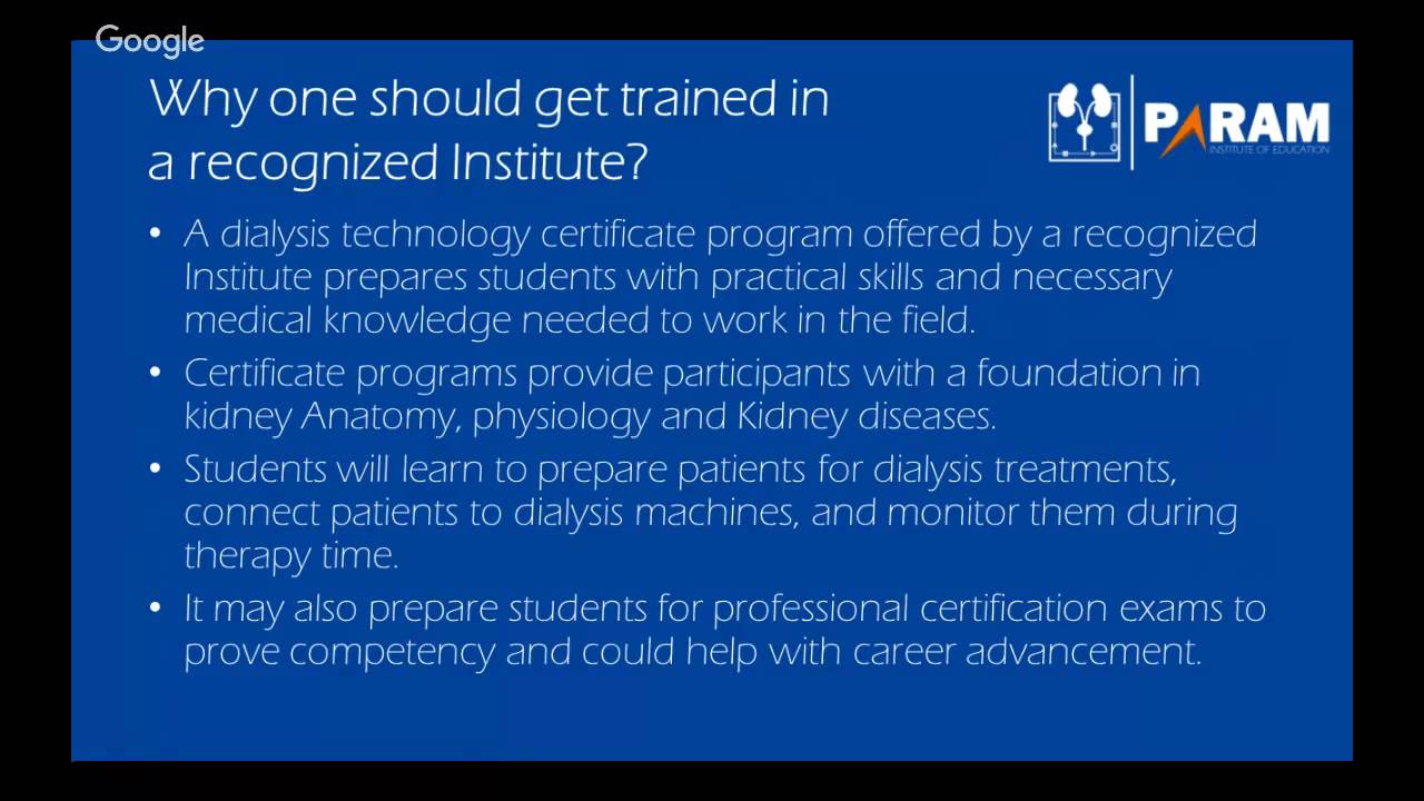 Webinar on CERTIFIED DIALYSIS TECHNICIAN PROGRAM - YouTube