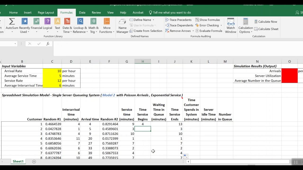 Spreadsheet Simulation Model - Single Server Queueing System BY CUSTOMER (Model 2) - YouTube