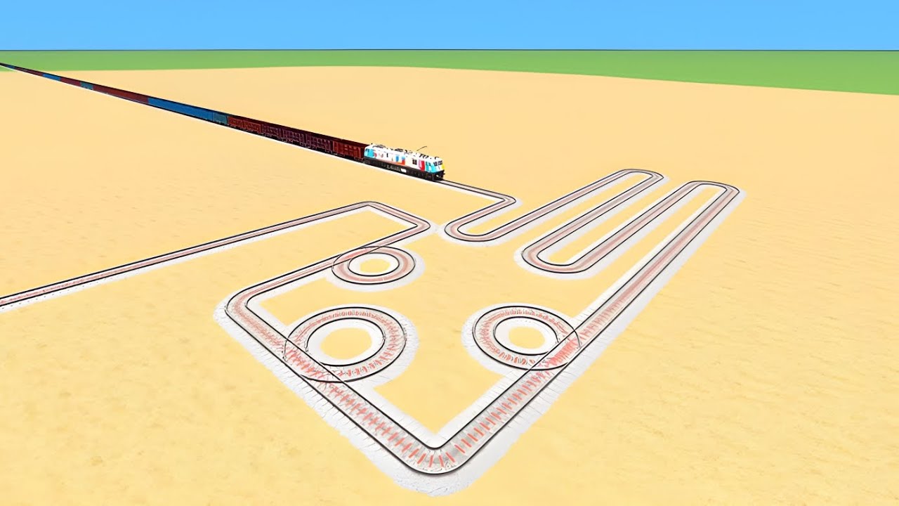 🚆TRAIN CROSS SHARP U TURN TRACKS VS TRAINS WITH CIRCLE AROUND TRACK ...