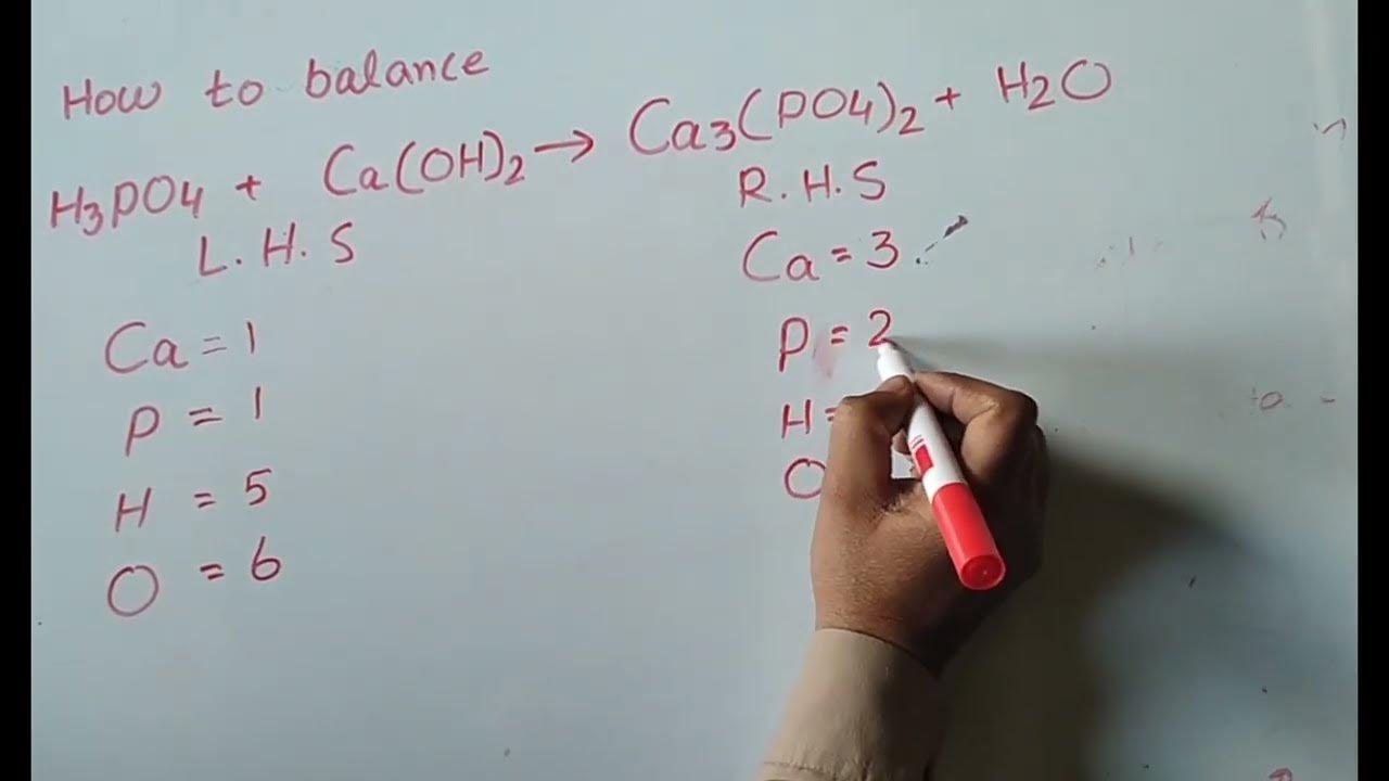 Balancing chemical equation H3PO4+Ca(OH)2=Ca3(PO4)2+H2O - YouTube