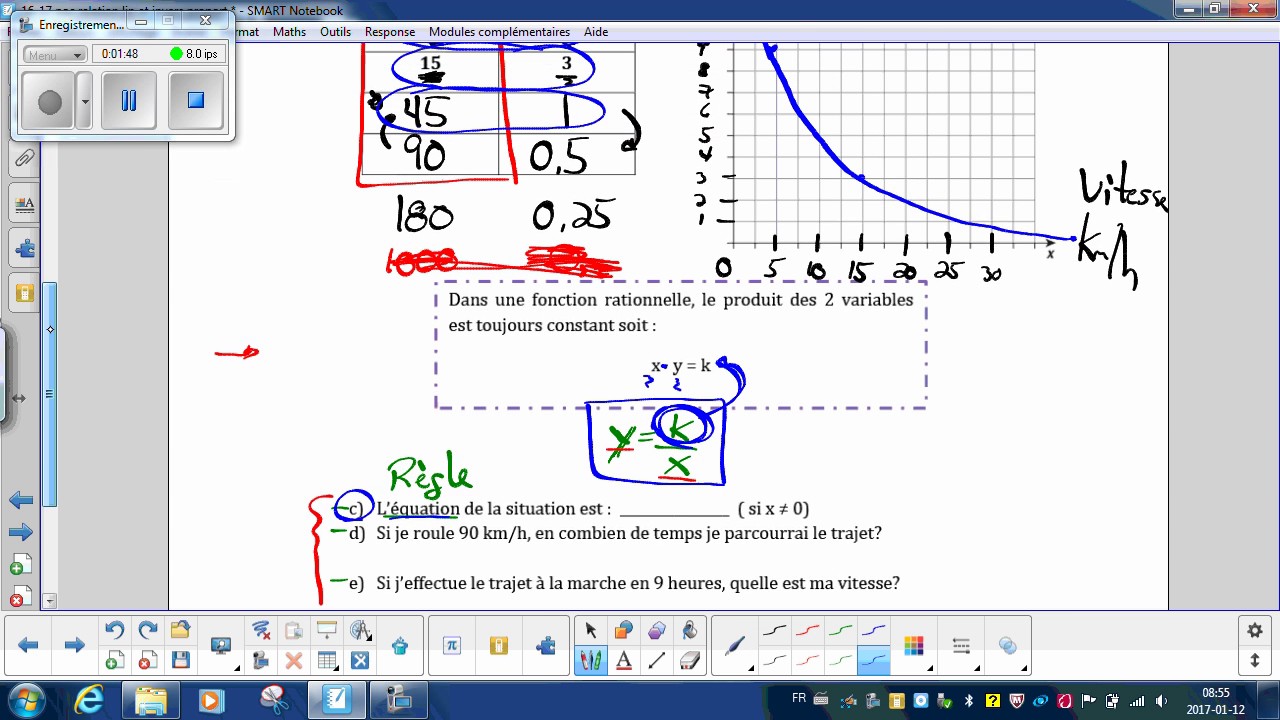 (y = k/ x) Relation inversement proportionnelle (2 de 2) - YouTube