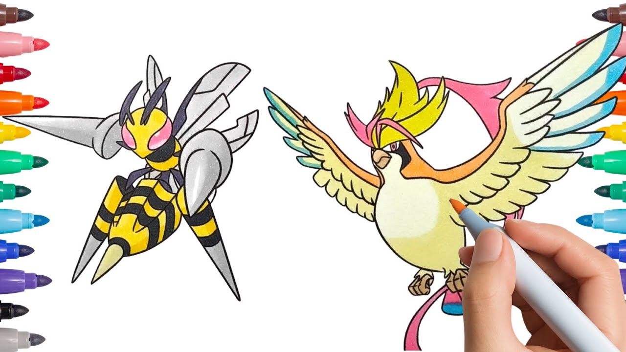 MEGA POKEMON COLORING - Mega Beedrill and Mega Pidgeot - YouTube