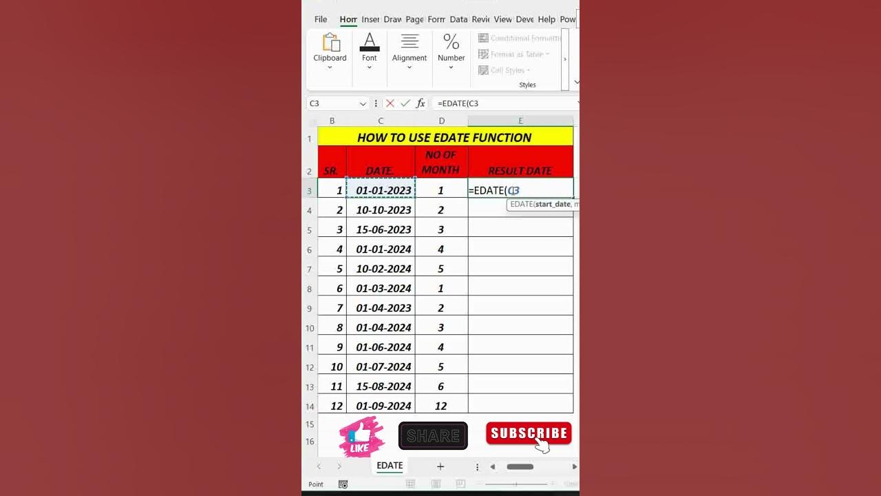 How to use EDATE Function in Excel #EDATE #Date_Function #DateFormula - YouTube