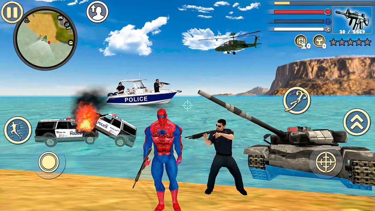 Spider Rope Hero Vice Town City Crime Simulator - Fun at Miami Beach ...