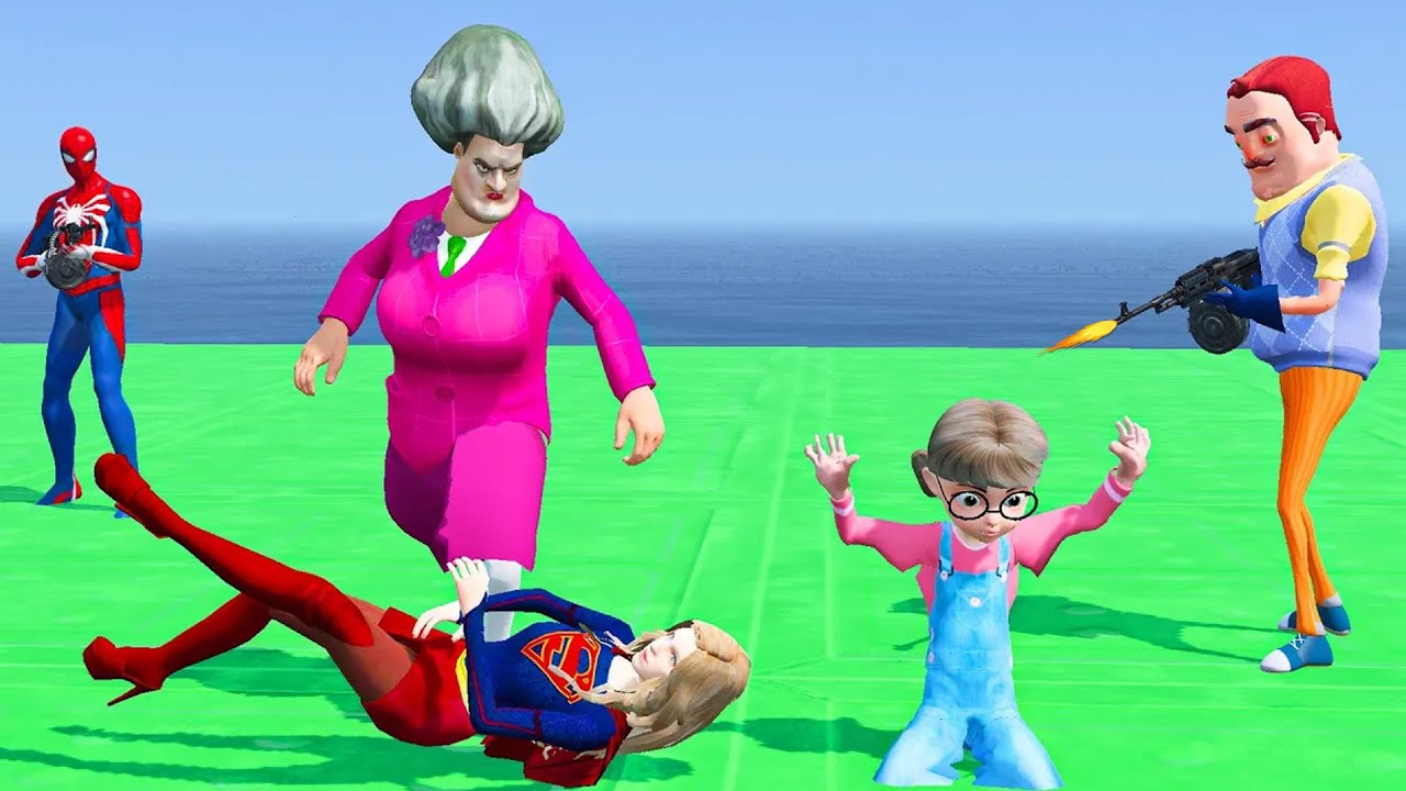 Scary Teacher 3D: Spiderman vs Evil Miss T –Super Girl & Tani Trapped ...