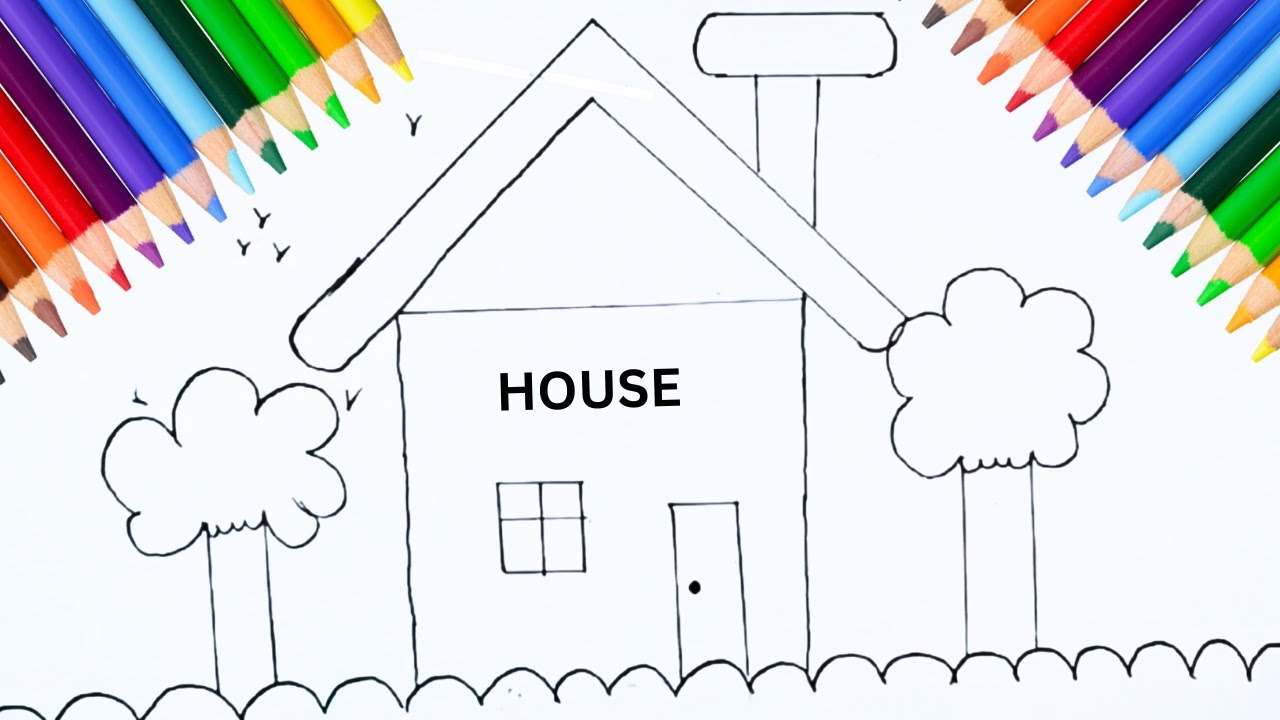 How to Draw house Color fill | How to Drawing Home for Kids | Step by ...