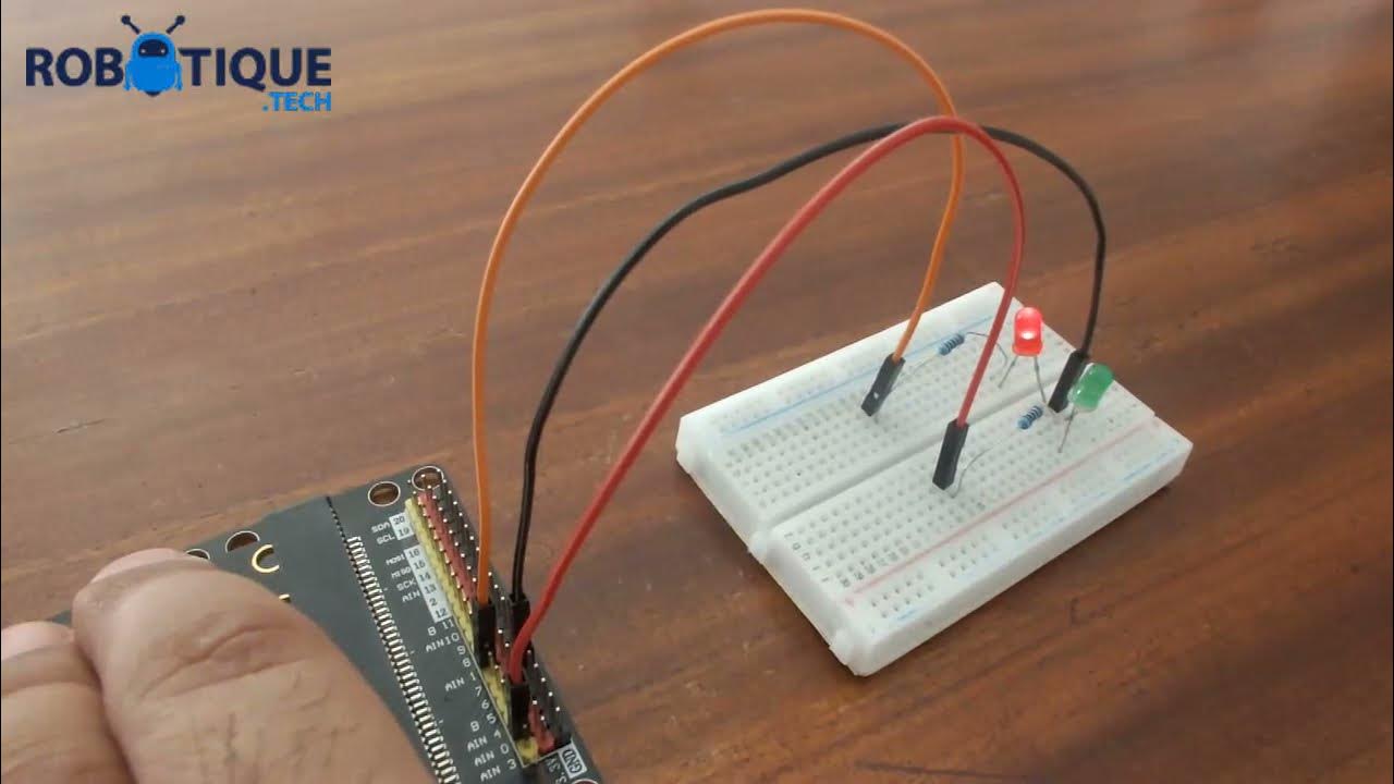 Control the lighting of two LEDs using the Micro:bit buttons - YouTube