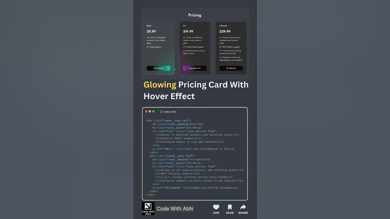 Learn Web Development .Glowing Pricing Card With Hover Effect. #shortvideo #shorts #shortsfeed # ...