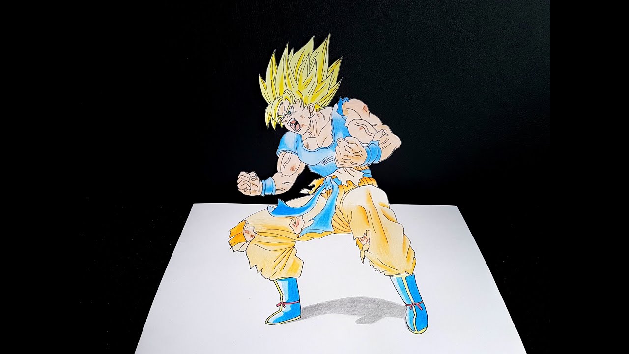 How to draw goku Super Saiyan in 3D optical illusion - YouTube