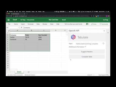 GPT-3 Excel - OpenAI Tabulate - YouTube