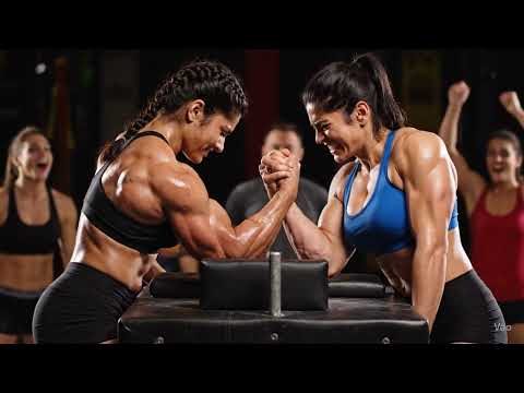 Fit Girls Arm Wrestling Match At Gym #armwrestling
