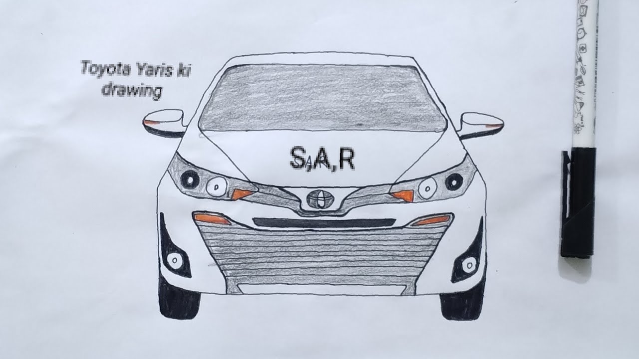 Toyota Yaris ki drawing | how to draw a car | Car drawing sar - YouTube