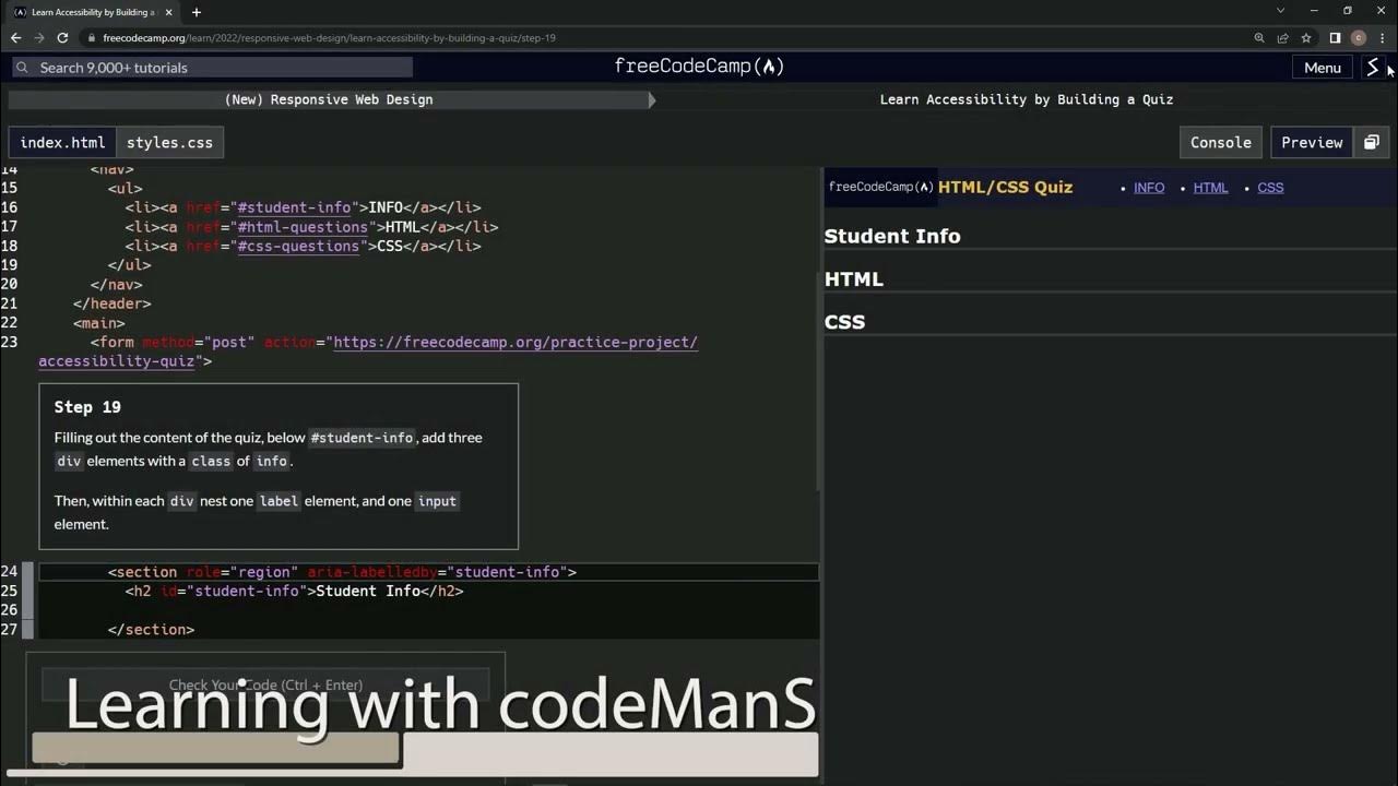 Learn2code Freecodecamp New Responsive Web Design Building A Quiz Step 19 Youtube