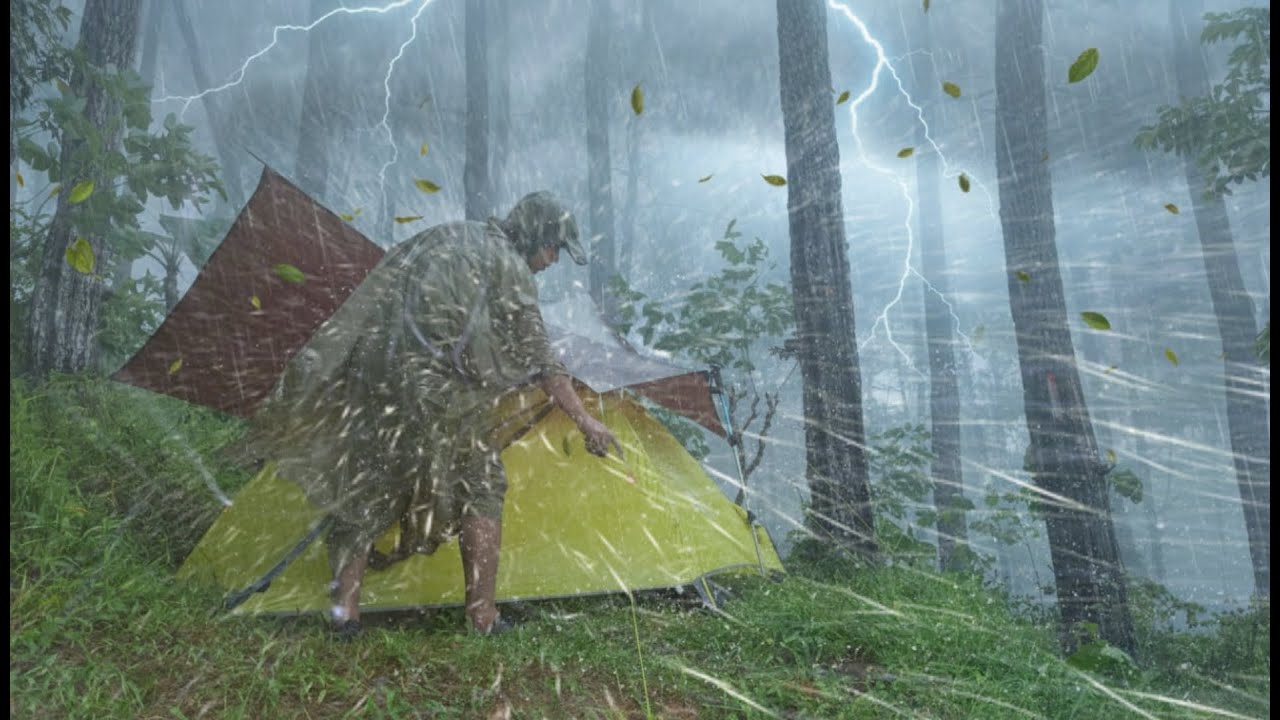SOLO Camping TRAPPED in SUPER HEAVY RAIN⛈️ and RAGING WINDS - YouTube