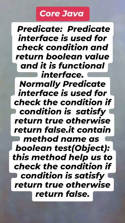 "Understanding Predicate Interface in Java: Checking Conditions and Returning Boolean" - YouTube