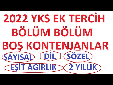 2022 YKS EK TERCİH BOŞ KONTENJANLAR - 2 Yıllık Boş Kontenjanlar - Sayısal Eşit Ağırlık Dil Sözel