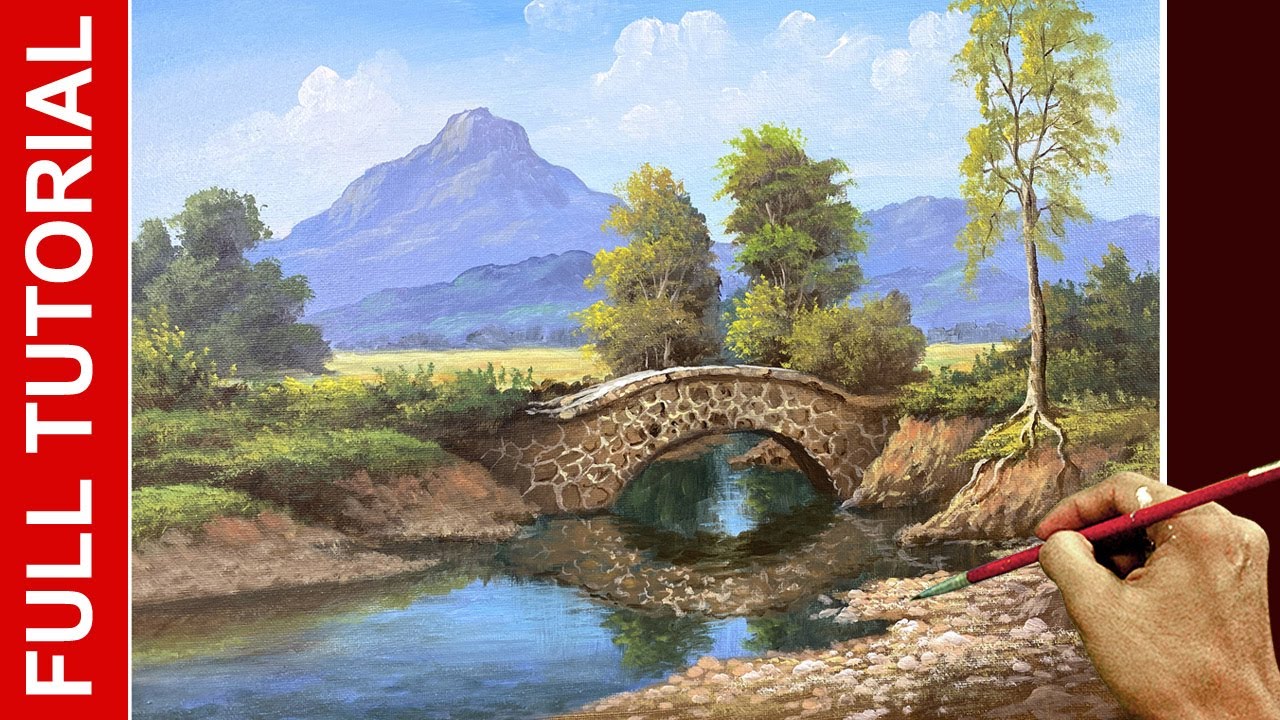 Tutorial : Acrylic Landscape Painting / The Bridge / JMLisondra - YouTube