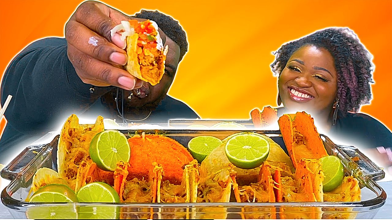 SUPER CHEESY BAKED TACOS MUKBANG!!! (MESSY HAND EATING) | CAN YOUR ...