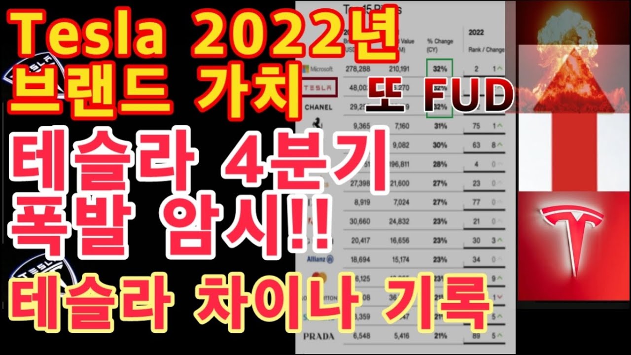 또 FUD 난무! Tesla 2022년 브랜드 가치 / 테슬라 4분기 폭발 암시!! / 테슬라 차이나 기록 / 테슬라 투자 ...
