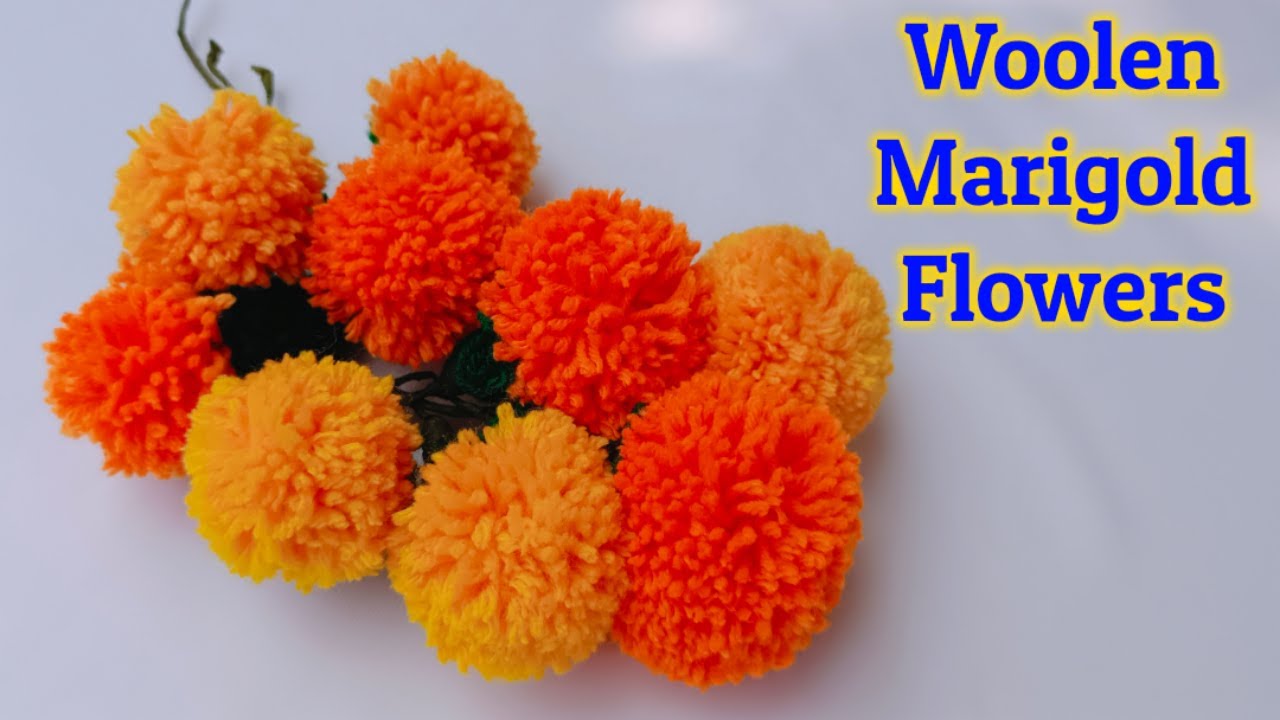 Woolen Marigold Flowers | Woolen Craft | Craft Ideas | Marigold Craft ...