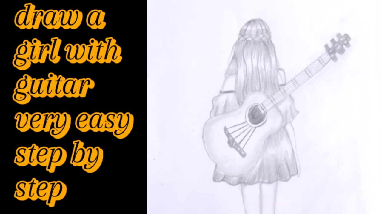 how to draw a girl with guitar sketch pencil|| beautiful girl drawing ...