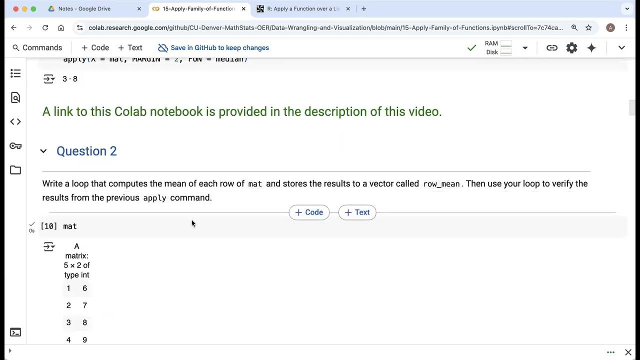 Writing a for Loop to Compute Row Means - YouTube
