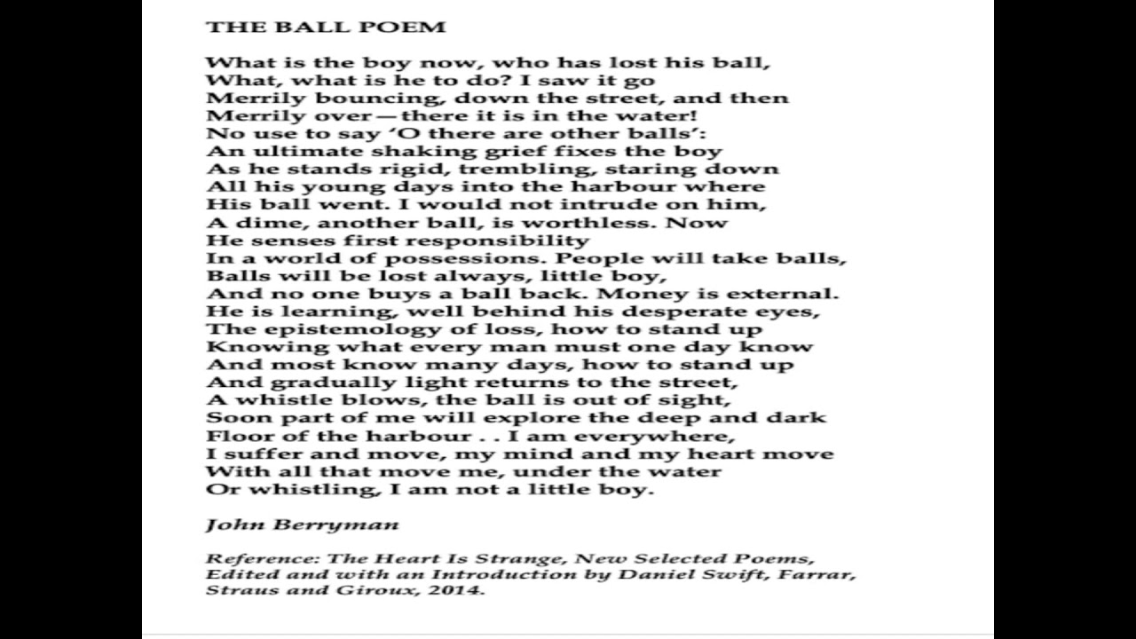The Ball Poem John Berryman - YouTube